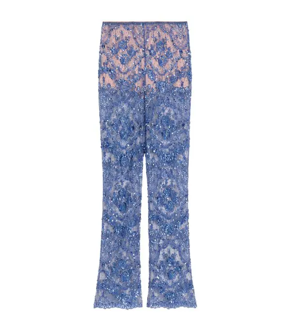 Valentino Garavani Lace Sequinned Flared Trousers - Blue