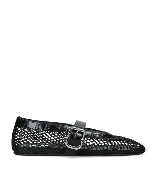 Alaïa Croc-embossed Leather Mesh Ballet Flats - Black