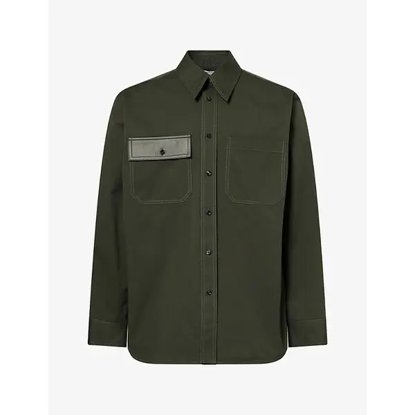 Bottega Veneta Gabardine Leather-patch Cotton Shirt