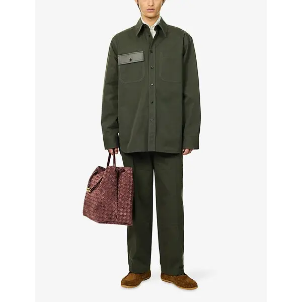 Bottega Veneta Gabardine Leather-patch Cotton Shirt