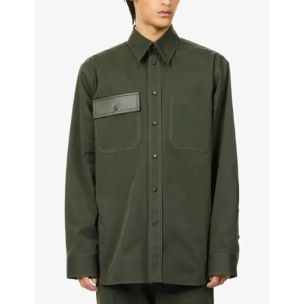 Bottega Veneta Gabardine Leather-patch Cotton Shirt