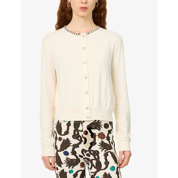SIEDRES Poli Contrast-stitch Stretch-jersey Cardigan