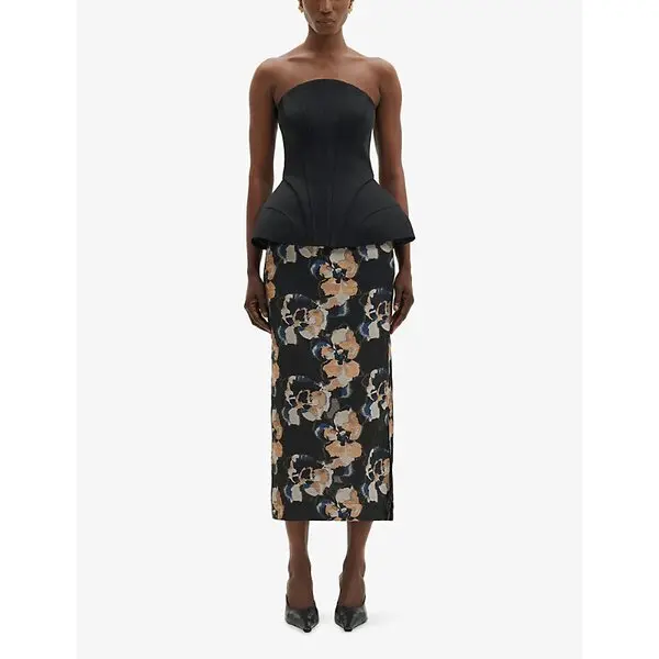 MALINA Bellina Peplum-hem Woven Corset Top