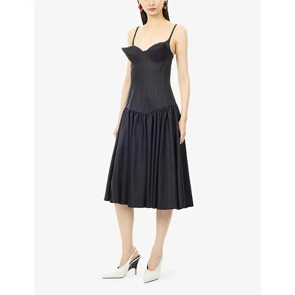 JEAN PAUL GAULTIER Cup Detail Boned Wool Mid Dress