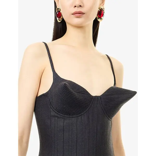 JEAN PAUL GAULTIER Cup Detail Boned Wool Mid Dress