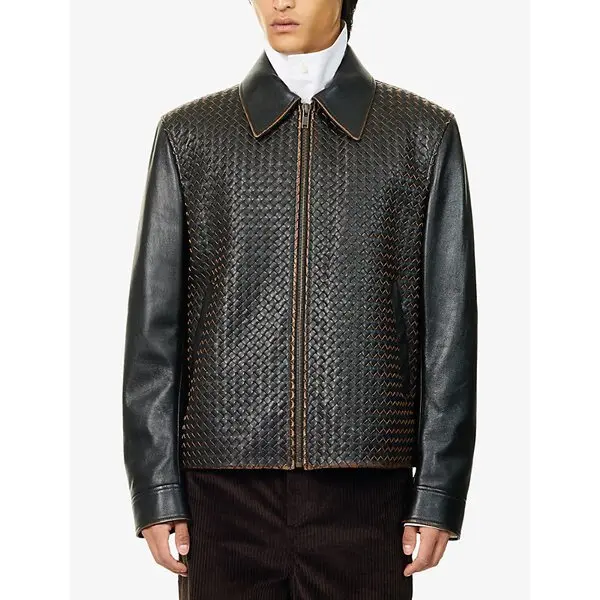 Bottega Veneta Regular-fit Intrecciato Leather Jacket