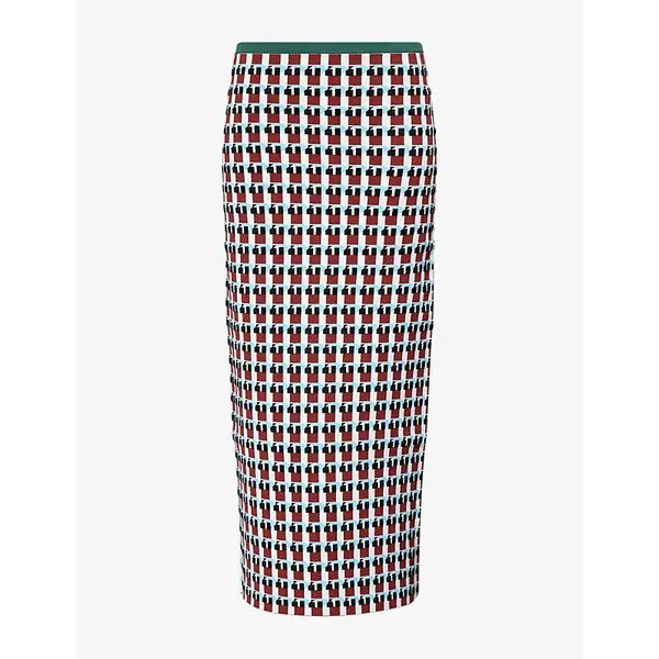 ZANKOV Raven Geometric-pattern Jersey Midi Skirt
