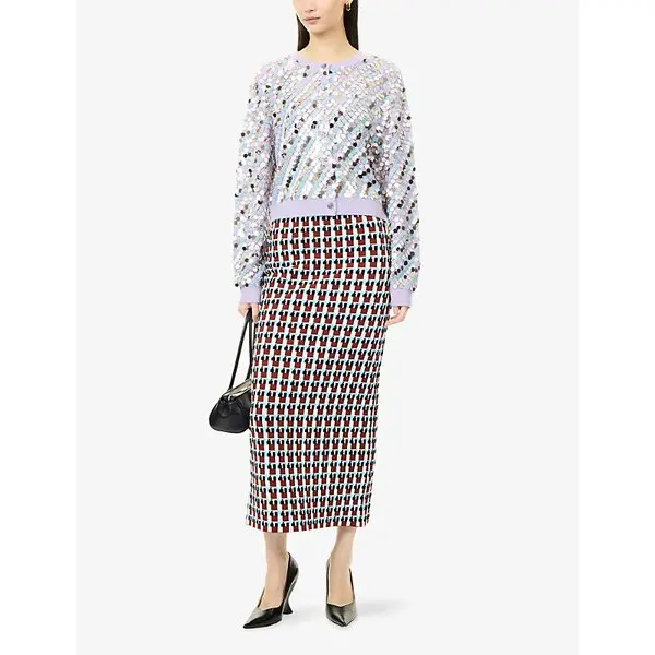 ZANKOV Raven Geometric-pattern Jersey Midi Skirt