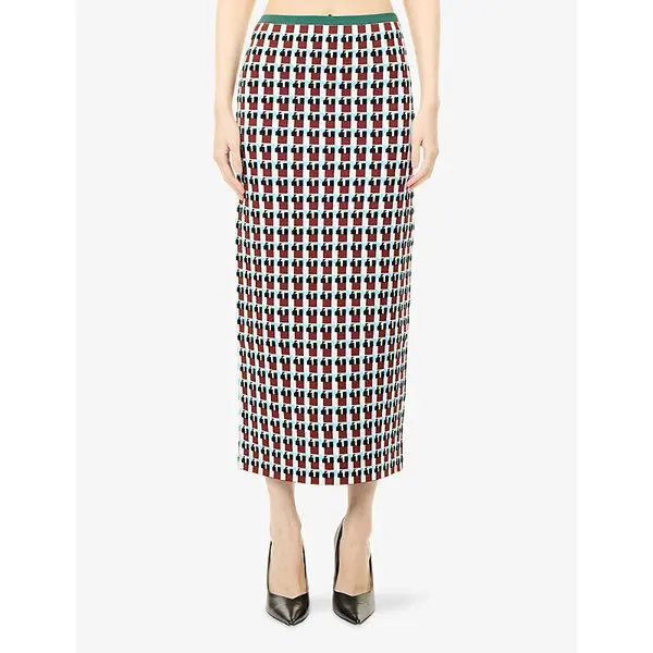 ZANKOV Raven Geometric-pattern Jersey Midi Skirt