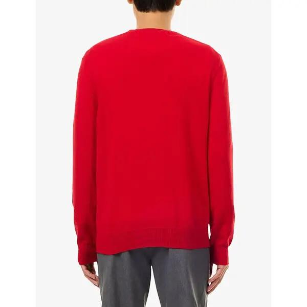 Play Comme Des Garcon Heart Motif-logo V-neck Wool Jumper - Red