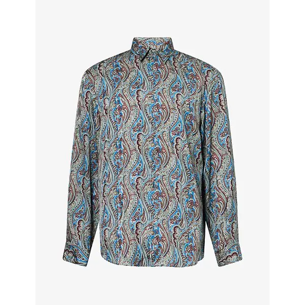 Dries Van Noten Caper Paisley Long-sleeve Satin Shirt