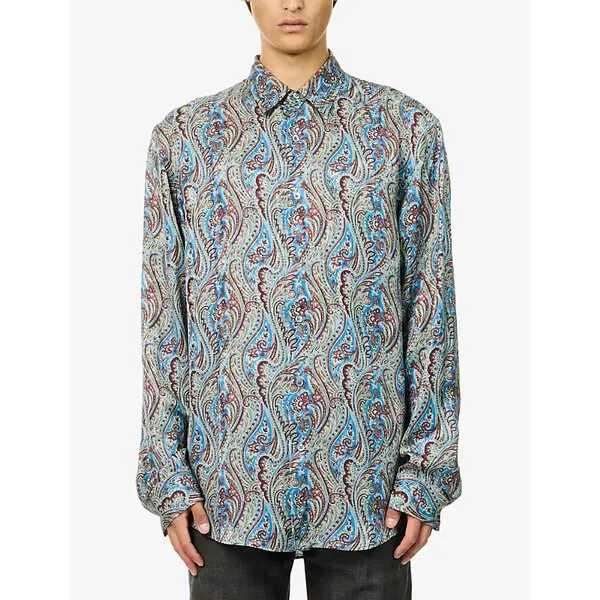 Dries Van Noten Caper Paisley Long-sleeve Satin Shirt