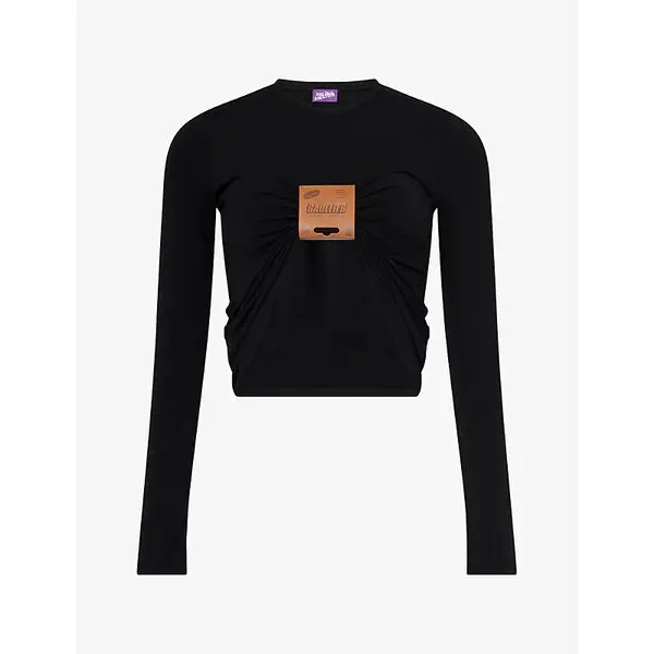 JEAN PAUL GAULTIER Leather Tag Long-sleeve Stretch-jersey Top