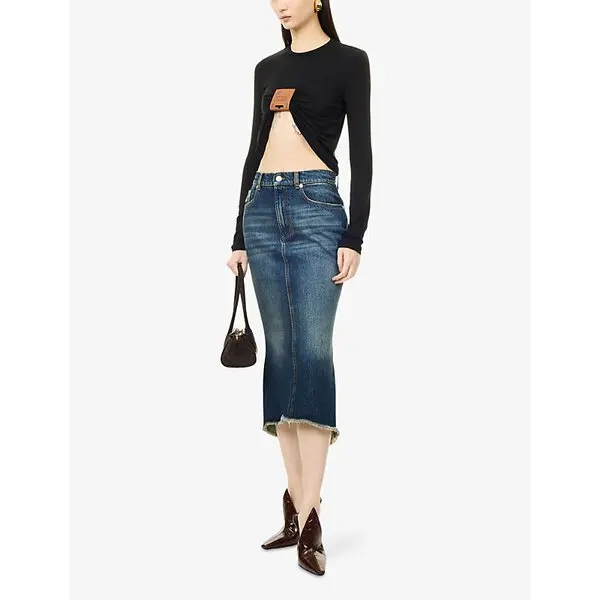 JEAN PAUL GAULTIER Leather Tag Long-sleeve Stretch-jersey Top