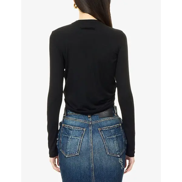 JEAN PAUL GAULTIER Leather Tag Long-sleeve Stretch-jersey Top