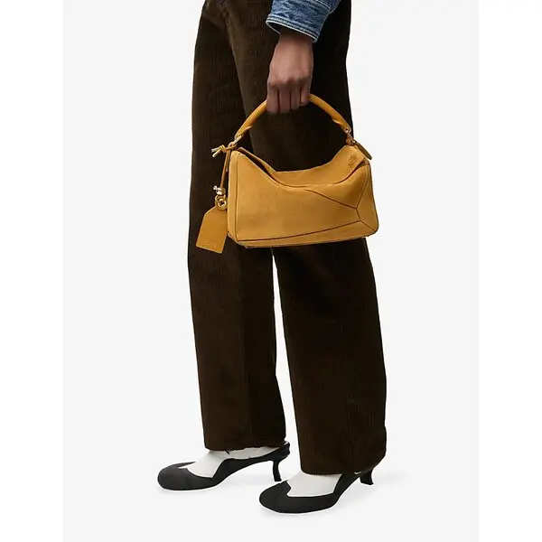 Loewe Puzzle Featherlight Small Suede Top-handle Bag