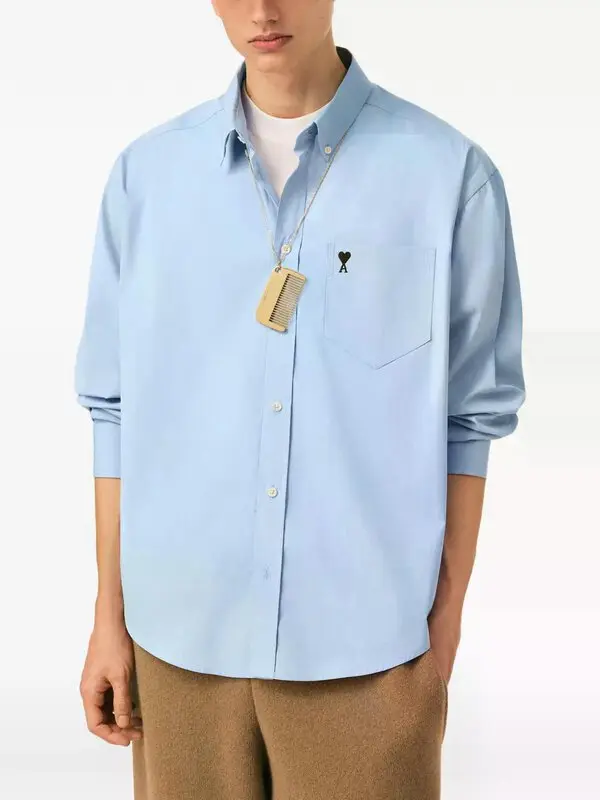 AMI Paris Boxy Cotton Shirt With De Coeur