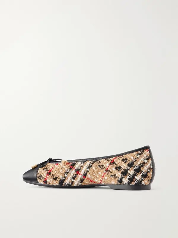 Burberry Checked Leather-trimmed Bouclé Ballet Flats