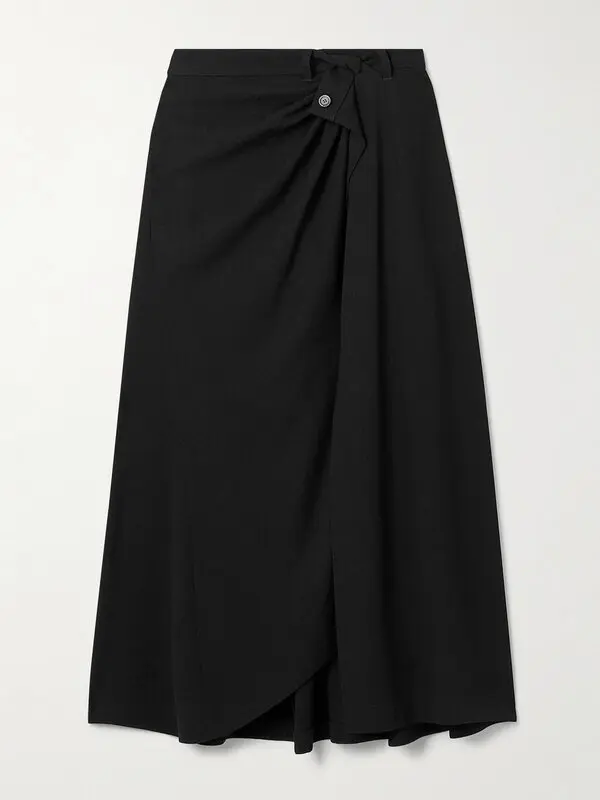 Balenciaga Draped Wrap-effect Crepe Midi Skirt - Black