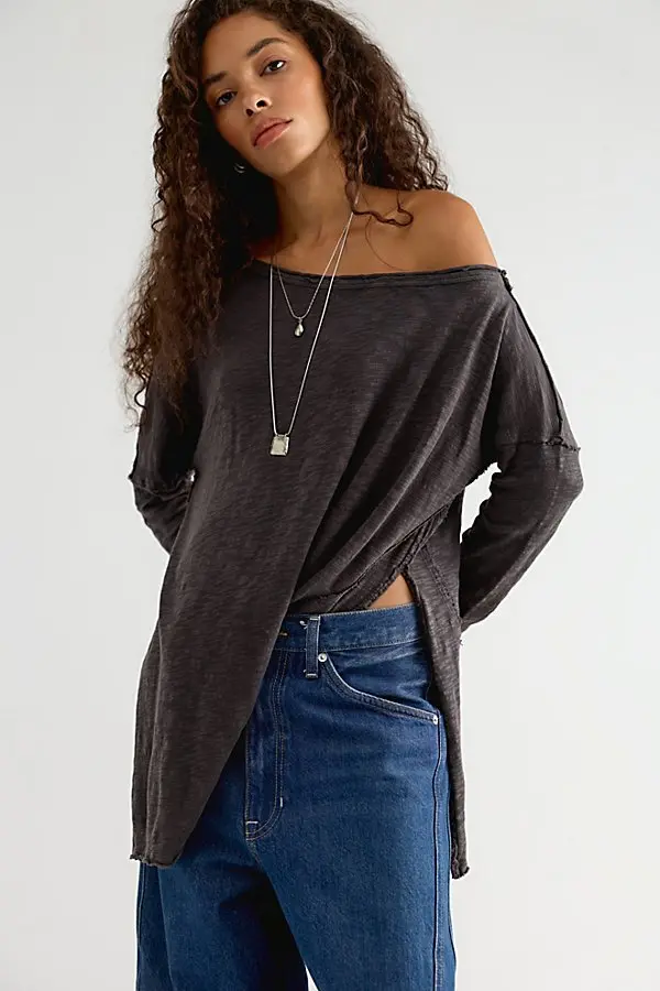We The Free Nyla Off-the-shoulder Long Sleeve Tee At - Black