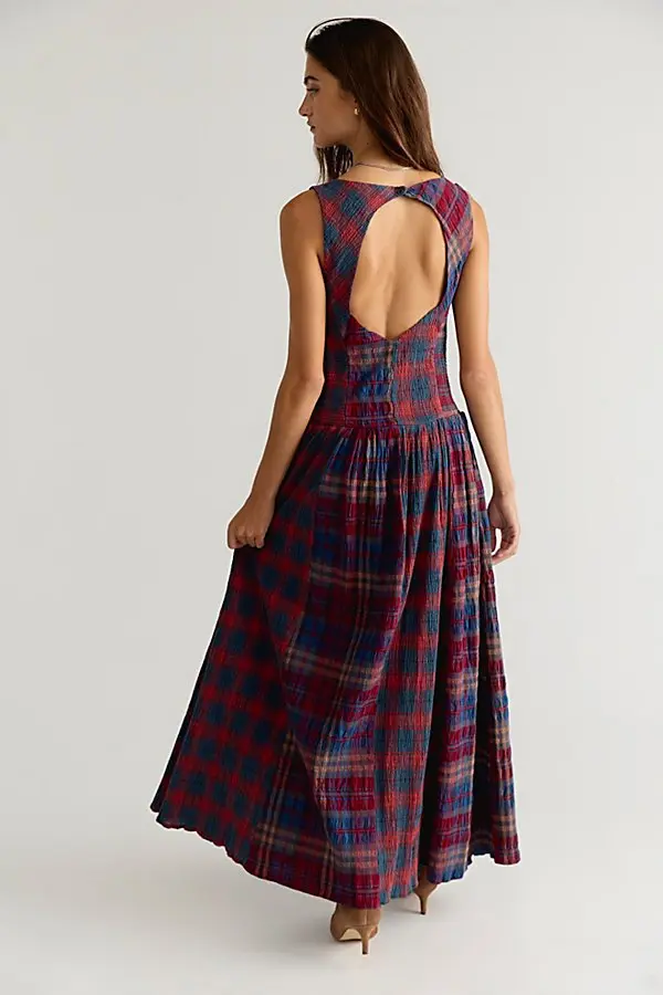 Free People Passing Time Plaid Maxi Dress At