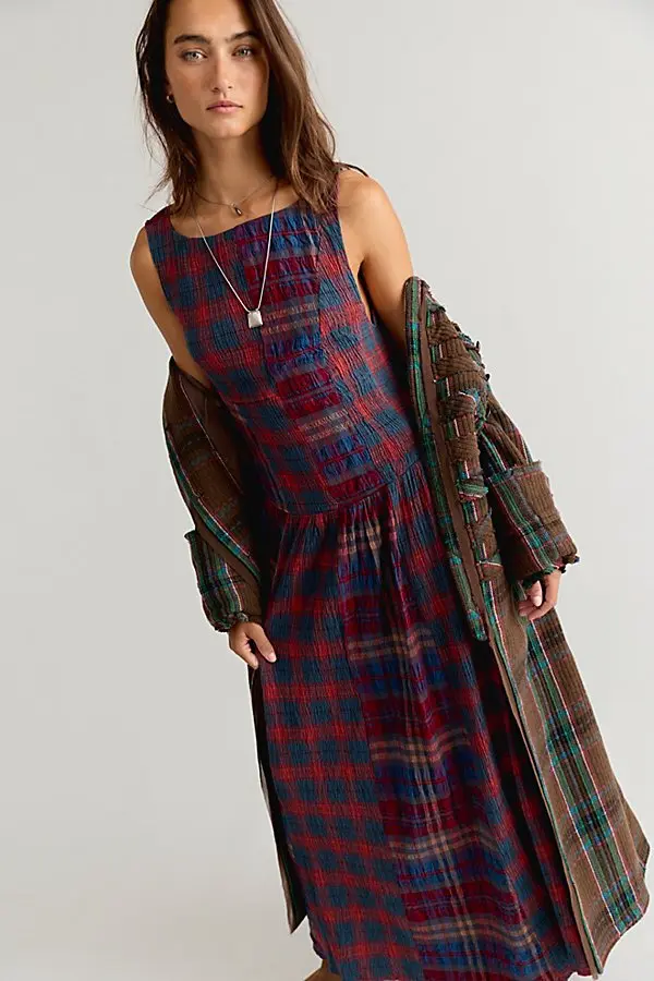 Free People Passing Time Plaid Maxi Dress At