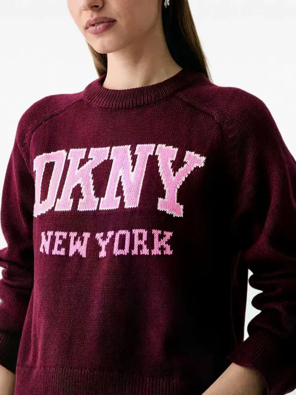 Dkny Bell Logo-intarsia Raglan-sleeve Sweater - Red