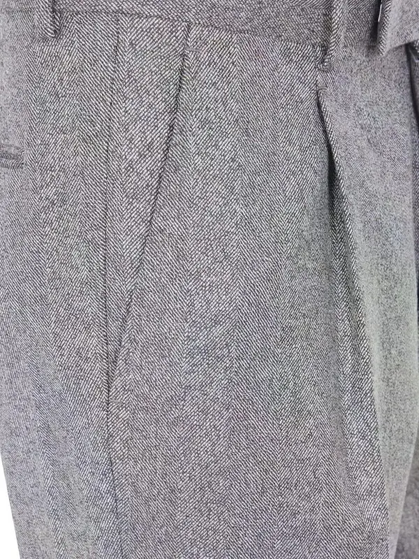 Zegna Herringbone Pleated Wool Trousers