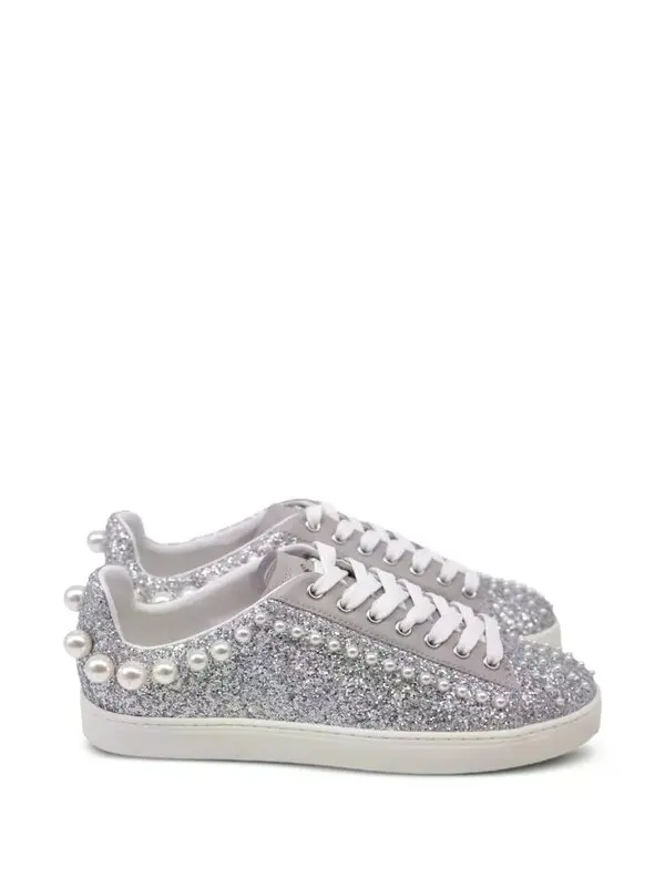 STUART WEITZMAN Goldie Faux Pearl-embellished Sneakers - Silver