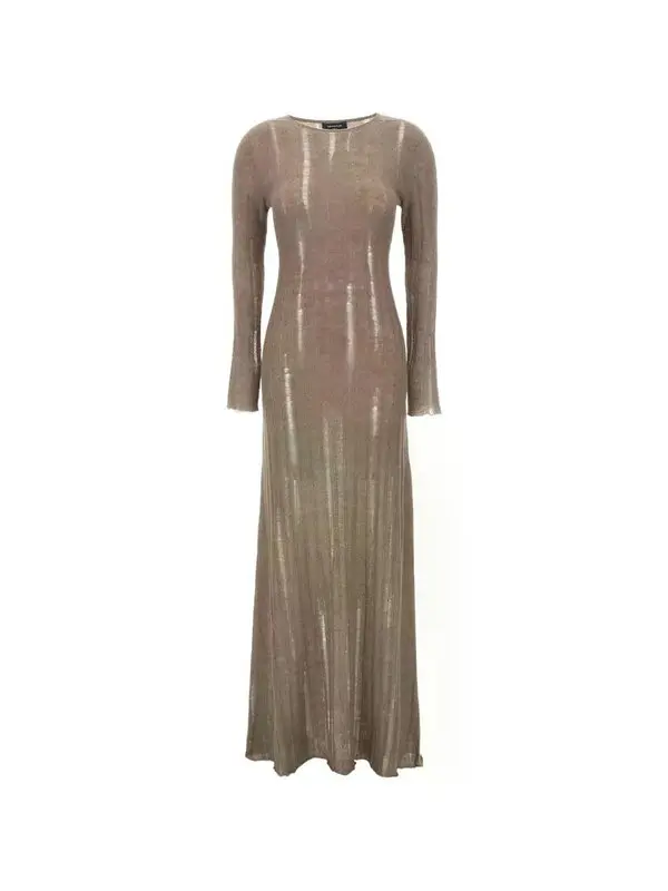 Fabiana Filippi Distressed Ribbed-knit Maxi Dress - Neutrals