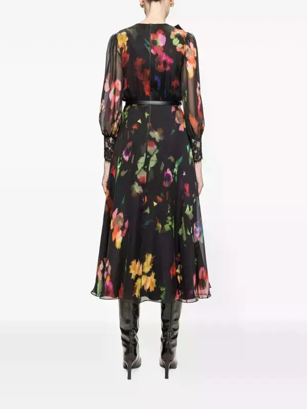 NISSA Floral Silk Bow Midi Dress
