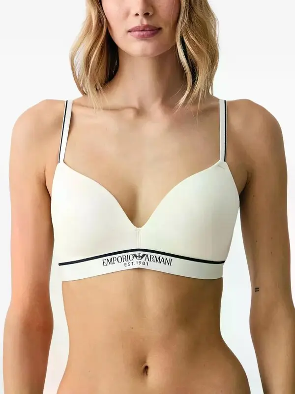 Emporio Armani Logo-tape Triangle Bra - White