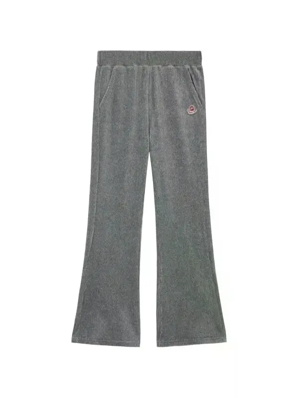 FINGERCROXX Ribbed-knit Logo-patch Flared Trousers