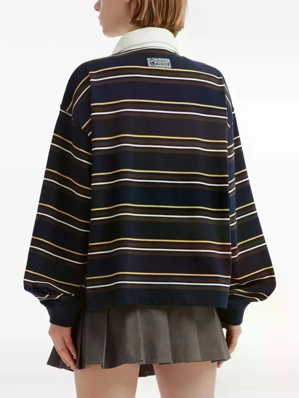 FINGERCROXX Striped Long-sleeve Polo Shirt - Blue