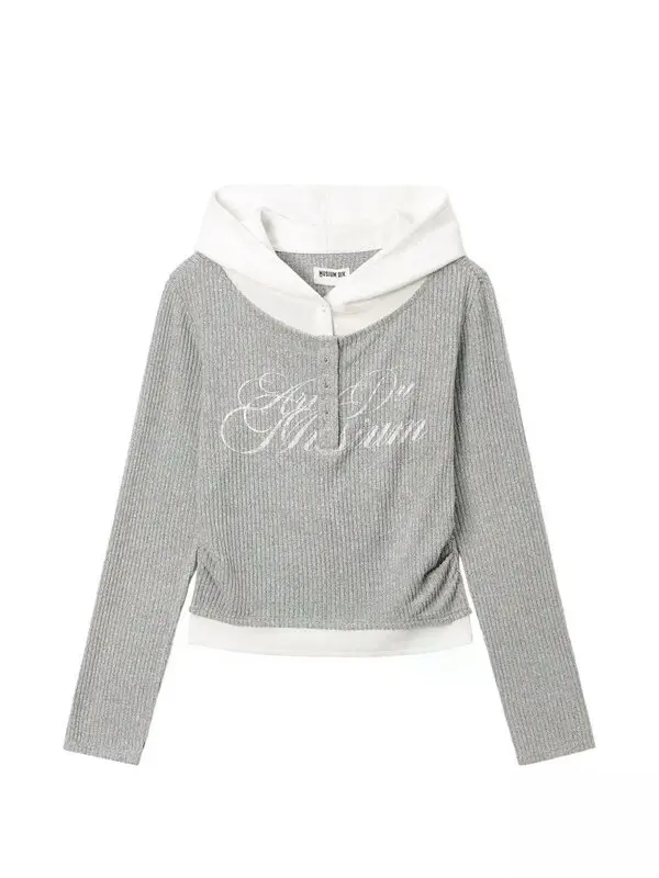 MUSIUM DIV. Layered-effect Ribbed Hoodie Sweater - Grey