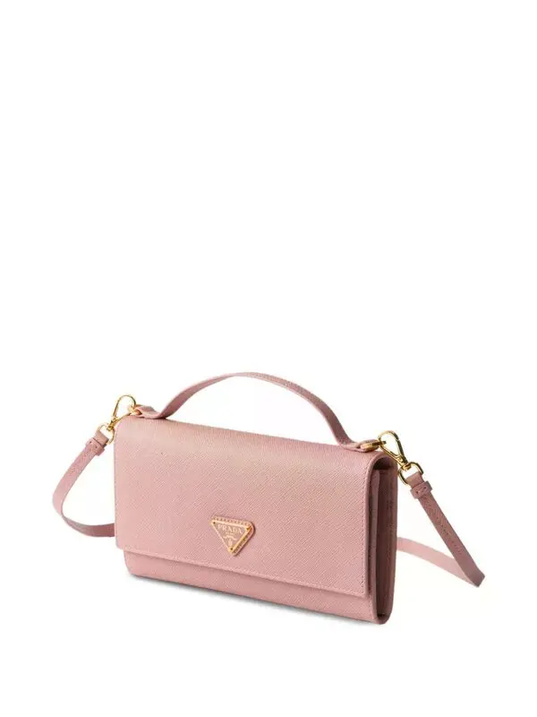 Prada Saffiano-leather Wallet With Shoulder Strap - Pink