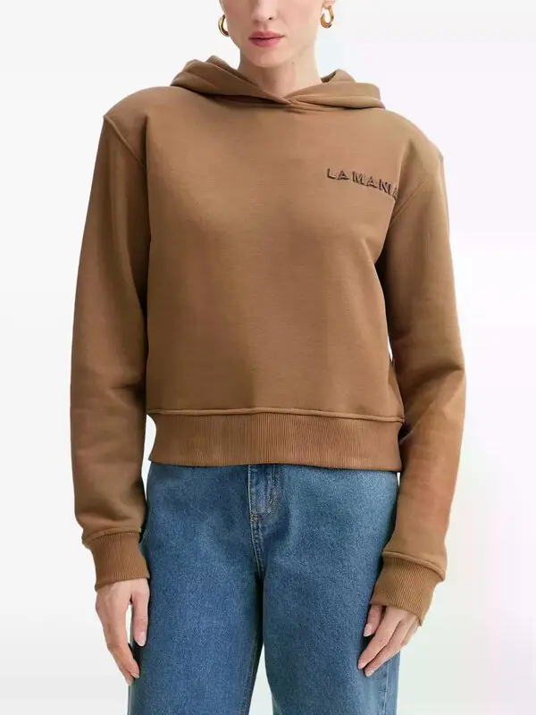 LA MANIA Lio Logo-embroidered Ribbed-trim Hoodie - Brown