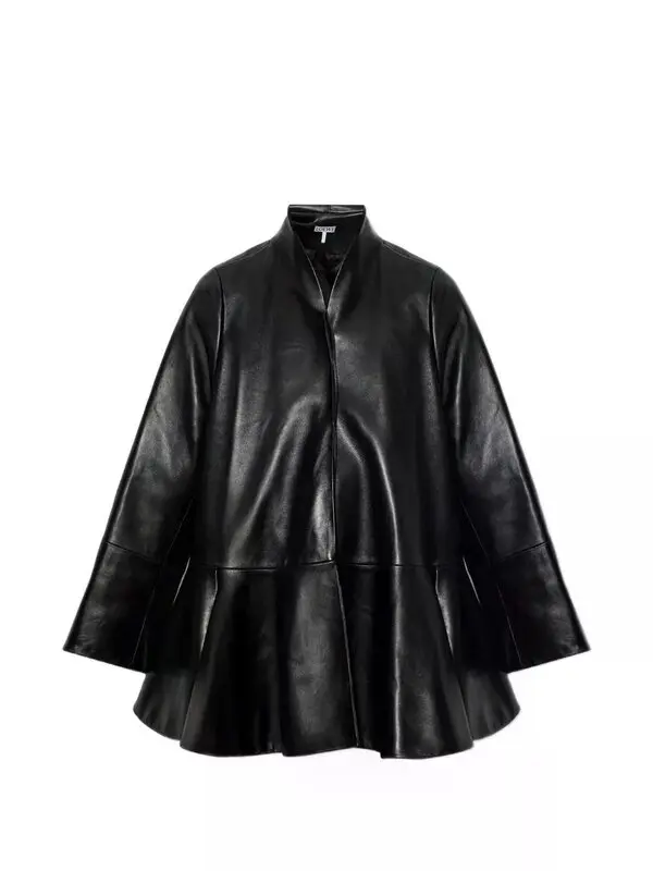 Loewe Peplum Leather Coat - Black