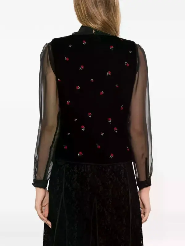 FETICO Rose-embroidered Velvet Gilet