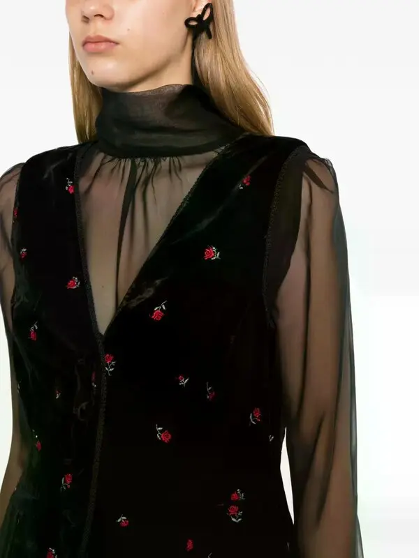 FETICO Rose-embroidered Velvet Gilet