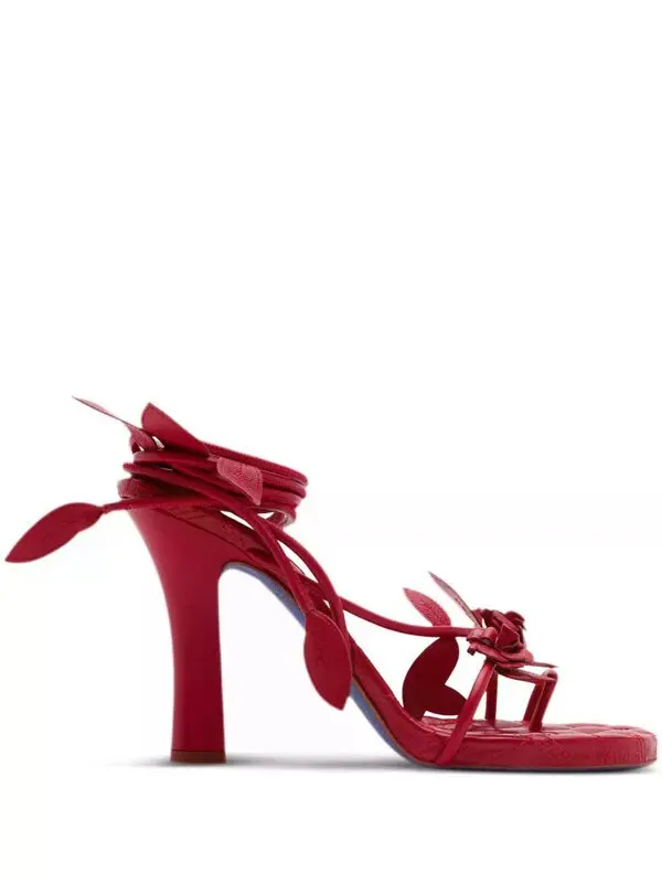 Burberry Ivy Flora 105mm Leather Sandals - Red