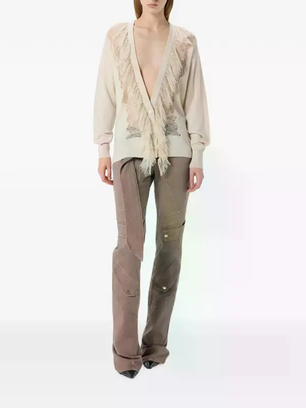 Blumarine Lace-trimmed Flounced Cardigan