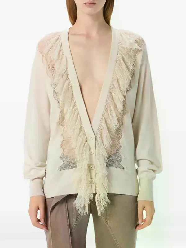 Blumarine Lace-trimmed Flounced Cardigan