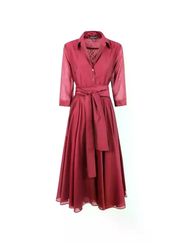 DRHOPE Belted Flared-skirt Midi Dress