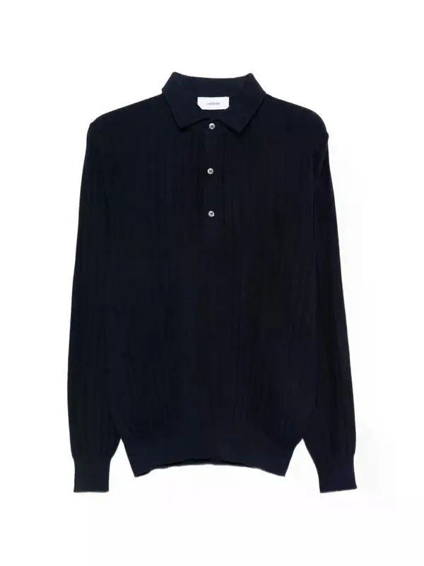 LARDINI Ribbed-knit Long-sleeve Polo Shirt