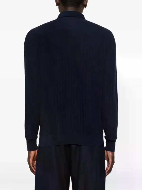 LARDINI Ribbed-knit Long-sleeve Polo Shirt