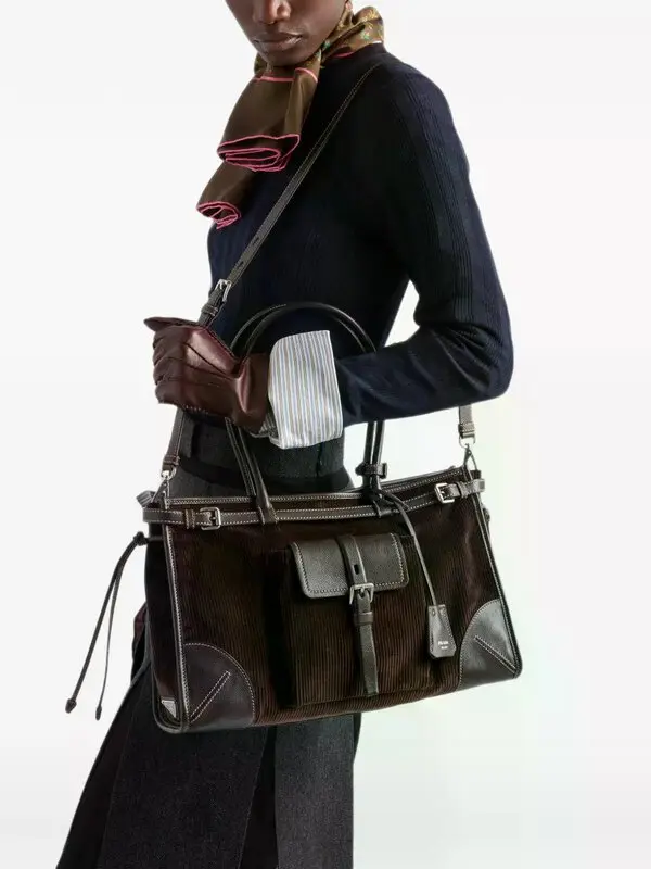 Prada Bonnie Large Corduroy And Leather Handbag