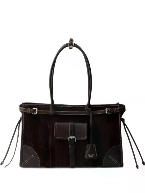Prada Bonnie Large Corduroy And Leather Handbag - Brown