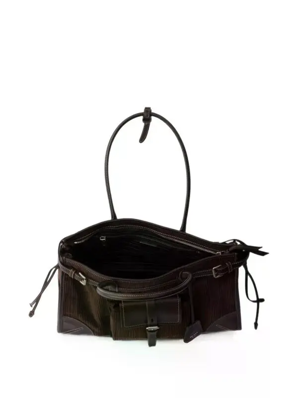 Prada Bonnie Large Corduroy And Leather Handbag - Brown
