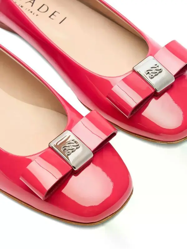 Casadei Bow-embellished Patent-leather Ballet Flats